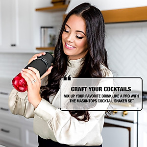 Masontops Cocktail Shaker Set – Glass Mason Jar Drink Shaker – 4 PC Set with Metal Swizzle Stick - Black