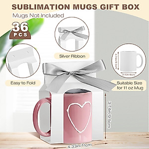 Kosiz 36 Pcs Mug Boxes Sublimation Mugs Gift Bags Mug Box Gift Box with Window Mug Boxes for Shipping Selling Gift Packaging Box for Mugs Gift Wrapping (White, Silver,for 11oz Mug)