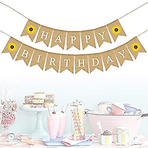 BESTOYARD Birthday Bunting Banner Decorative Burlap Banner Linen Swallowtail Pull Flag Party Supplies (Happy Birthday Letters Sunflower Pattern)