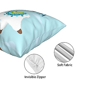 Cartoon Alpaca Throw Pillow Covers Set of 2 Cute Llama Pillow Covers Soft Pillowcase Home Decor Blue and Beige Pillow Covers Sofa Cushion Cover for Living Room Bedroom Garden 18x18 Inch