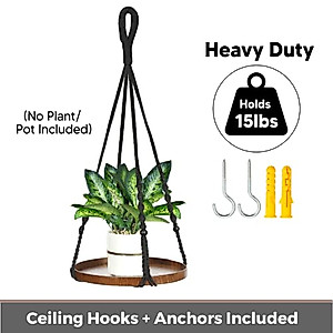 Shineloha 2 Pack Macrame Plant Hanger | Hanging Planters for Indoor Plant, Indoor Hanging Planter Shelf | Plant Hanger, Hanging Plant Holder, No Plant/Pot Included (Black) (1 Large+ 1 Medium)…