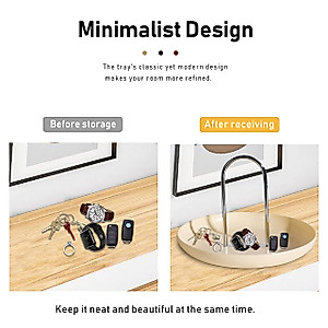 Tynulox Plastic Serving Tray with Stainless U-Handle, Grey Rectangle Portable Tray Modern Decorative Tray for Storing Food, Coffee, Cosmetics in Bedroom, Kitchen, Living Room, 1 Pcs.