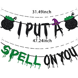 Glittery I PUT A SPELL ON You Banner, Hocus Pocus Halloween Decorations with Witch's Poison Sign, Witch Halloween Party Decorations, Hocus Pocus Decor,Halloween Party Decorations