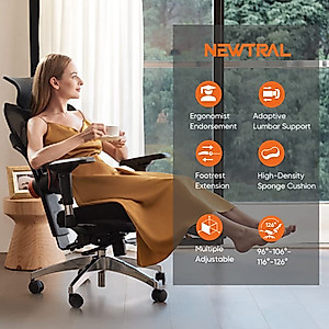 Newtral Ofiice Chair Ergonomic with Footrest -High Back Desk Chair with Fully Adaptive Lumbar Support, Adjustable Headrest, 4D Armrest, Tilt Lock, Task Chair for Office and Home