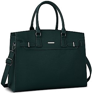 Laptop Bag for Women 15.6 Inch Waterproof Leather Tote Bag Lightweight Business Office Work Bag Large Capacity Professional Briefcase Computer Tote Bag Fashion Handbag Shoulder Bag Dark Green