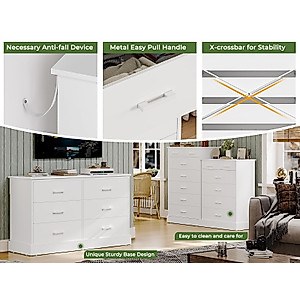 Hasuit White 6 Drawer Double Dresser for Bedroom, Wood Storage Tower Clothes Organizer, Wide Chest of 6 Drawers, Large Storage Cabinet, Dresser with Sturdy Base for Bedroom, Hallway, Entryway
