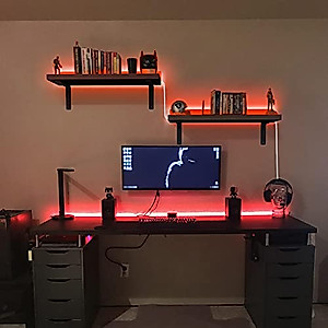 Lexenic Solid Wood Floating Shelves with RGB LED Light for Home Decor,Wall Shelves with RGB Back Lighting,17 Inch Long,Hanging Wall Shelves for Wall Decor, Bedroom, Living Room, Bathroom 2 Pack