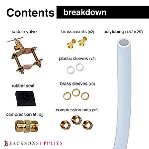 Ice Maker Supply Line and Humidifier Installation Kit for Refrigerators & Freezers, 1/4” x 25’ Poly Tubing, Includes Quick Connect Saddle Valve, Compression Fittings and Adapters