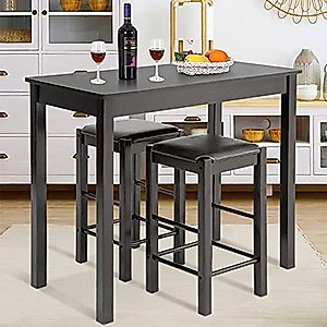 Best Home Product 3 Piece Dining Room Table Set Dining Table Set Modern Kitchen Table Set with 2 Faux Leather Bar Stools Dining Room Furniture for Home Kitchen,Living Room Use,Brown