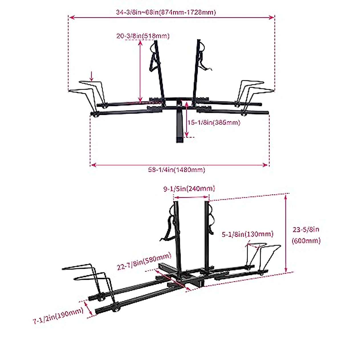 2 Bike Bicycle Rack Rear Mount Rack Carrier Hitch Receiver 2'' for SUV Van Truck