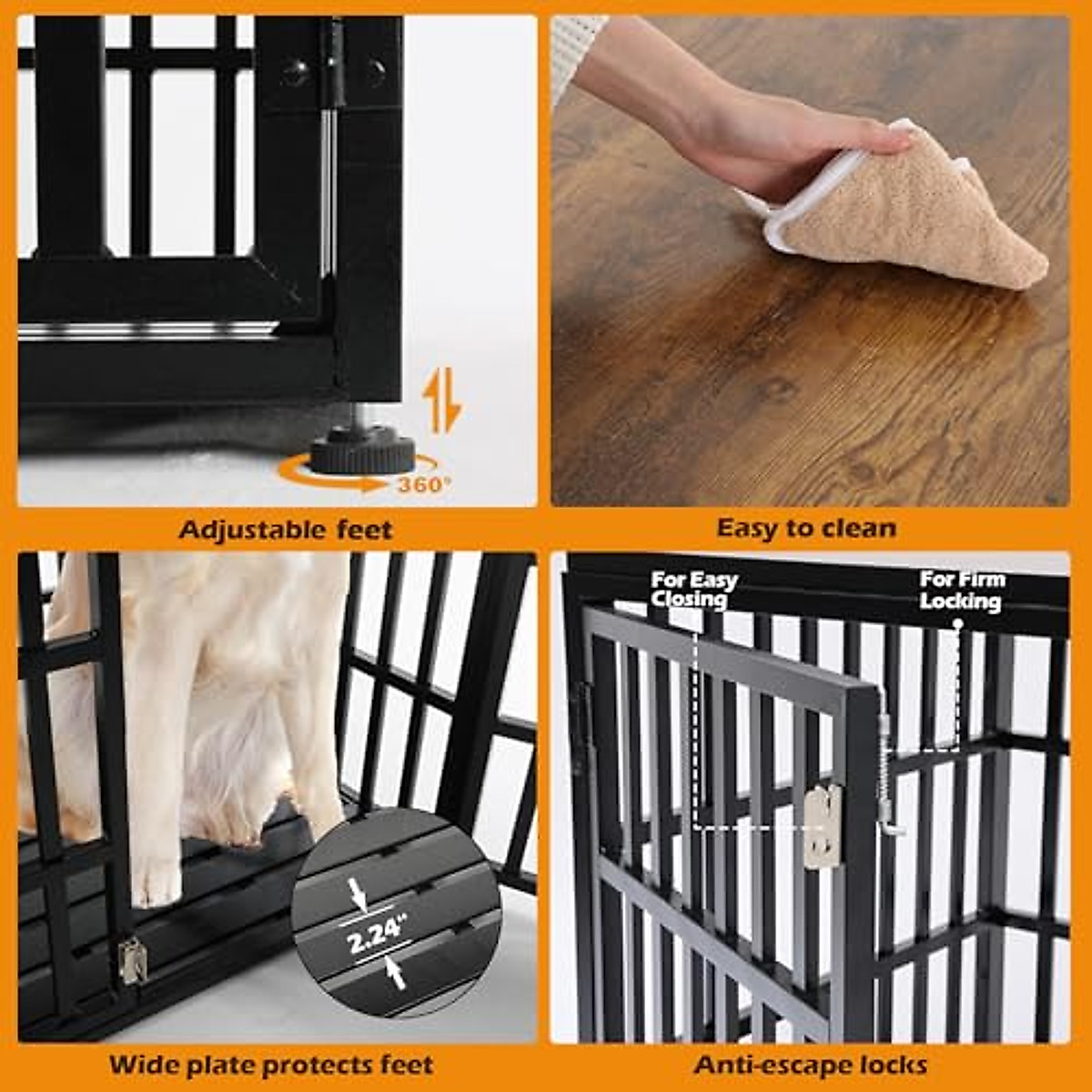 LUCKUP Heavy Duty Dog Crate Furniture for Medium and Large Dogs, Dog Kennel Indoor Dog Cage end Table, Wooden Metal Pet House with Adjustable Feet, 38 Inch, Black