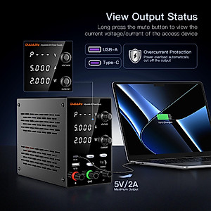 DC Power Supply Variable, Adjustable Switching Regulated Power Supply (32V 10A) with Encoder Coarse & Fine Adjustments Knob, Bench Power Supply with USB & Type-C Quick-Charge Interface