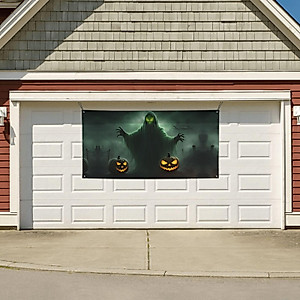 Banners and Signs for Outdoor 35x71 Backdrop for Birthday Party Business Graduation Wedding Event,Green Ghost Horror Halloween Pumpkin
