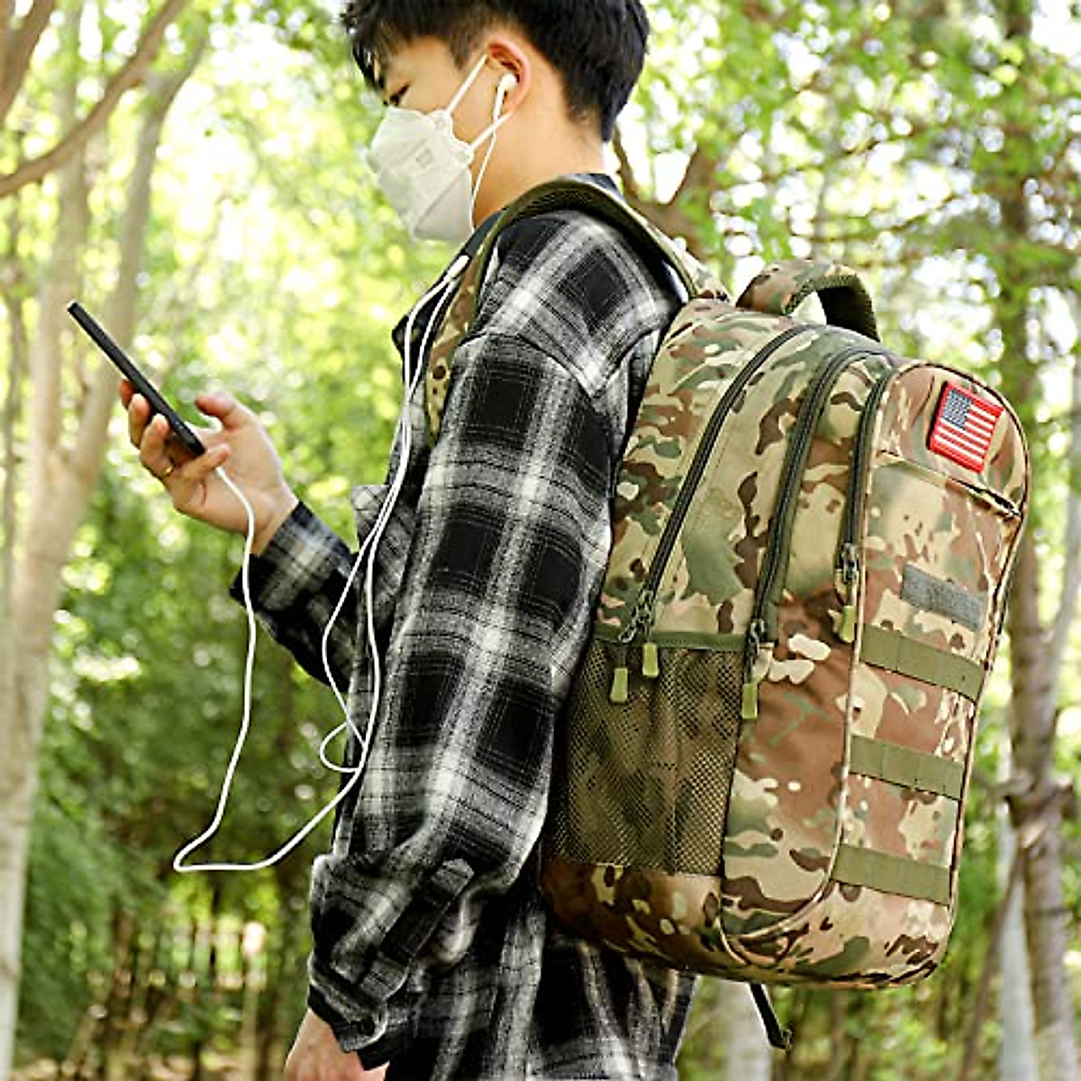 Camo Backpack for Men,Army Military Boys Backpack for School with Pen Bag,40l Waterproof Day Pack for Outdoor Travel Camping