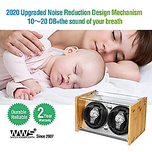 Watch Winder Box for Automatic Watches or Rolex Double Spacious for Any Size, Craftsmanship Bamboo Wood Patent Housing Case, AC or Battery Powered Super Quiet Japanese Motor by Watch Winder Smith ®