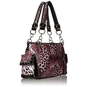 Western Cross Leopard Handbag Rhinestone Pocket Purse With Matching Wallet (PINK)