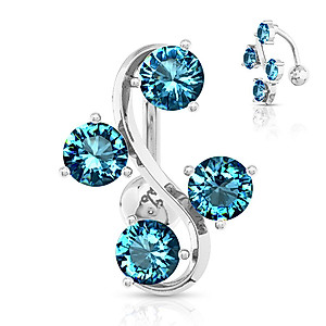 Forbidden Body Jewelry Surgical Steel Reverse Mount Sexy Aqua Gemmed Vine Belly Button Ring