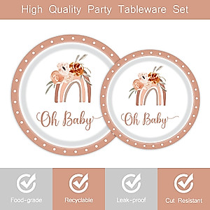 96 Pcs Boho Rainbow Party Paper Plates Napkins, Boho Wedding Baby Shower Girls Birthday Party Decorations Supplies Disposable Dinnerware Tableware Set Serves 24