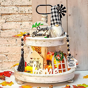 Qvutkve Tiered Tray Decor 16 Pcs, Farmhouse Decor Set, Stereoscopic Exquisite Relief Design Sign Rustic Table Ornaments for Kitchen Table Decoration, Gift