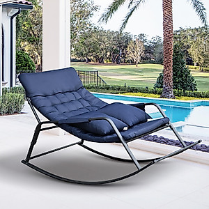 ATR ART TO REAL Patio Rocking Chairs, Indoor & Outdoor Rocker Chair Padded Cushion Reading Chair with Side Pocket and Pillows for Living Room, Balcony, Porch, (Navy Blue)