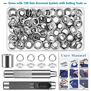 120 Sets Grommet Tool Kit 1/2 Inch, Cridoz Grommet Eyelets Kit with Setting Tools and Storage Box for Fabric, Tarps, Curtains