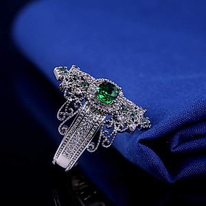 SCHZBSP 18K white gold plated royal noble emerald ring cubic zirconia ring vintage style crystal diamond ring 925 sterling silver ladies engagement wedding ring set (6)