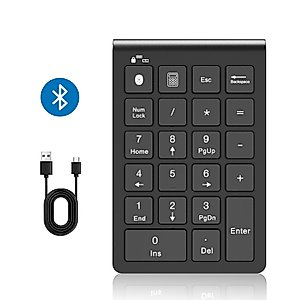Bluetooth Number Pad Wireless & Wired 10 Key USB Keypad, Rechargeable Numpad for Laptops, Desktop, Computers Accessories Compatible with MacBook iPads ChromeBook EliteBook Notebook etc.