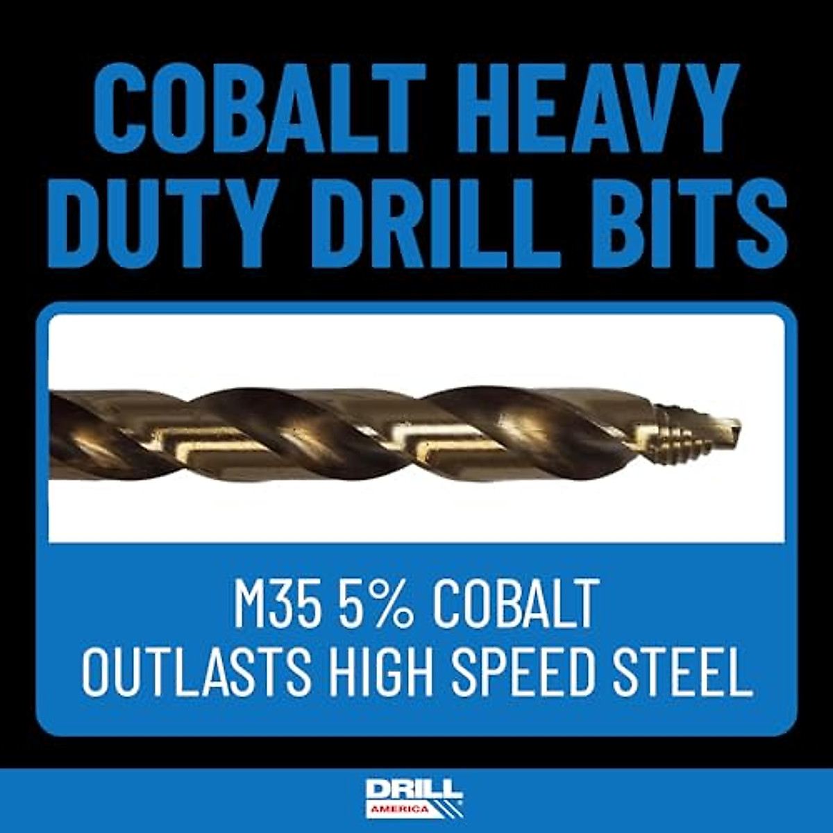 Drill America 29 Piece Cobalt Stepped Point Drill Bit Set in Round Case w/Gold Oxide Finish for Drilling Acrylic, Steel, Hard Metals, Sizes 1/16" to 1/2" x 64ths, GSC Series ZMGSC29J-PC