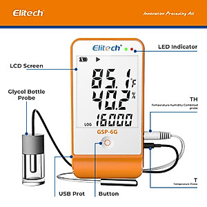 Elitech Digital Temperature Humidity Data Logger Medical Refrigerator Thermometer Vaccine Fridge Temperature Monitor Max Min Value GSP-6G