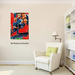 Soccer Superstar Kylian Mbappe Poster, Soccer Player Art Print, Kylian Mbappe Wall Art, Inspirational Football Star Canvas Poster for Boy's Room Man Cave Office Decor, Sports Poster, 16"x24"-No Frame