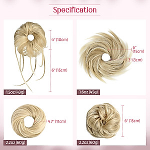 HOOJIH Messy Bun Hair Pieces, 4 Pieces Messy Bun Straight Bun Hair Pieces for Women Wavy Tousled Updo Short Ponytail Hair Extensions Hair Scrunchies Large Bun with Elastic Band - Silver Gray