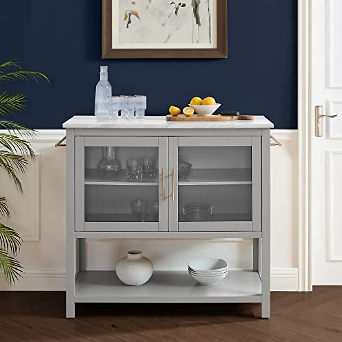 Crosley Furniture Katrina Kitchen Island with Faux Marble Top, Gray
