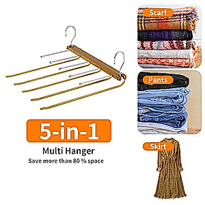 2-Piece Magic Pants Hangers (2.0 Center is Backward Not Easy Slide Off. More Easily Getting Clothes on and Off) Pants Hangers Space Saving 5 Layers 2 Uses Multi Functional Pants Rack