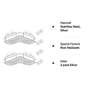 AUYYOSK Shower Caddy Corner,Adhesive Metal Bathroom Shelf Wall Mounted, Non-Drilling Floating Shelf for Bathroom Organizer/Shower Organizer/Kitchen (2 Pack Silver)