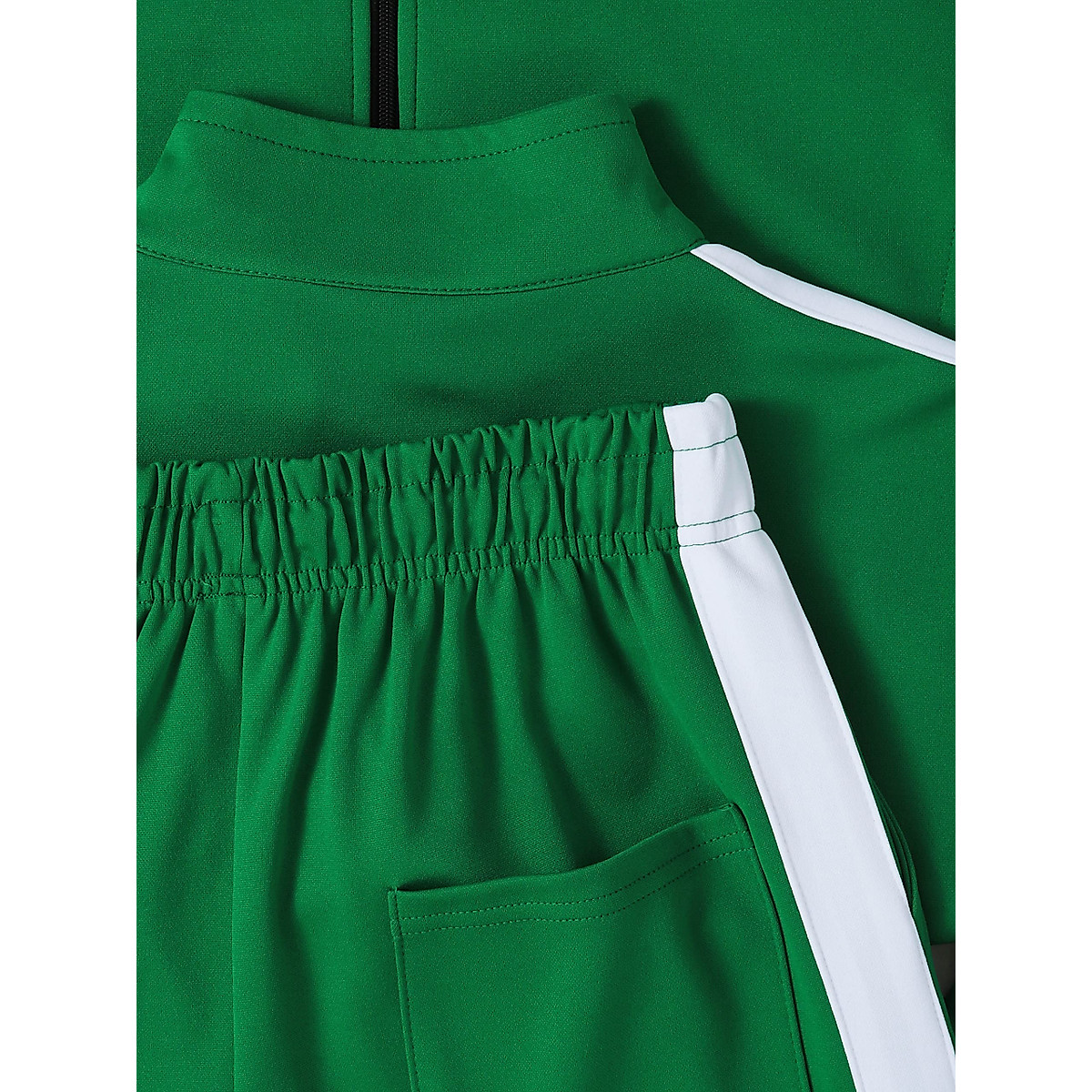 Hat and Beyond Mens Comfort Athletic USA Made Striped Athletic Casual Running Workout Sweat Suit Combo Oversized Tracksuit (Small, Kelly Green/White Set)