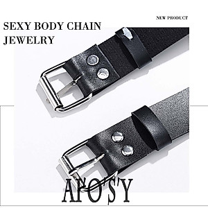 Salliy Punk Waist Chain Black Leather Body Chain Harness Belly Belt Chains Nightclub Party Body Accessories Jewelry for Women (O)