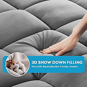 Cal King Mattress Topper, Extra Thick Mattress Pad Cover for Back Pain with Soft Down Alternative Fill, Cooling Breathable Pillow Top Protector with 8-21 Inch Deep Elastic Pocket (72x84 Inches, Grey)