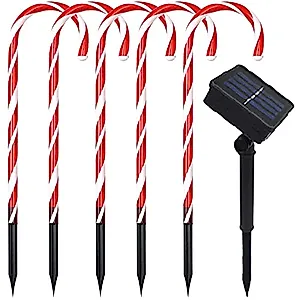 Christmas Candy Cane Lights,5pcs Solar Christmas Light， Christmas Candy Cane Pathway Lights， Christmas Decoration， for Home Garden New Year Holiday Lights