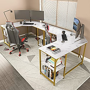 Elephance Large L-Shaped Computer Desk with Shelves, Corner Desk, Home Office Writing Workstation, Gaming Desk PC Latop Table with Storage