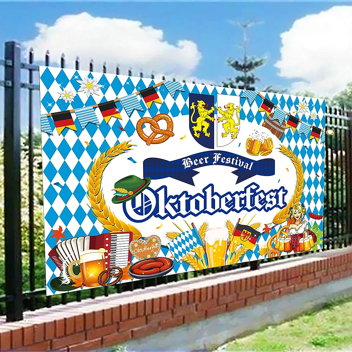 Oktoberfest Banner Backdrop Decorations, German Bavarian Oktoberfest Beer Photo Booth Background Decoration Banner, Oktoberfest Party Supplies Decorations