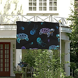 Cute Neon Turtles and Jelly Fish Flags Decorative Funny Banners for Outside House Dorm Room Parties