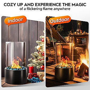 Eufrozy Small Tabletop Fire Pit Bowl with Glass, Mini Portable Table Top Rubbing Alcohol Fireplace Indoor, Smokeless Clean Burning Bio Ethanol for S'Mores/Apartment/Personal Flame/Outdoor/Patio/Black