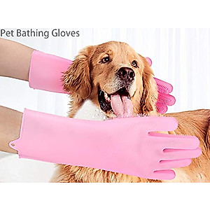 Pet Grooming Gloves for Bathing and Hair Removal, Dogs and Cats Bath Shampoo Brush , Soft and Durable Silicone Scrubber Glove for Pets Shower Like Horse, Dog and Cat