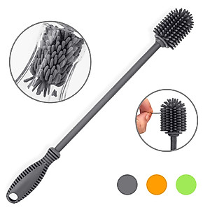 Silicone Bottle Cleaning Brush with Long Handle, 12.5" Water Bottle Cleaner for Baby Bottles, Hydro Flask, Sports Bottle, Vase, Glassware, Perfect for Smaller Diameter Bottle Openings (One Pack)