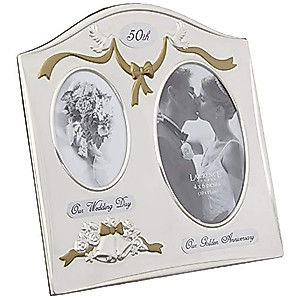 Lawrence Frames Satin Silver & Brass Plated 2 Opening Picture Frame - 50th Anniversary Design, 4x7