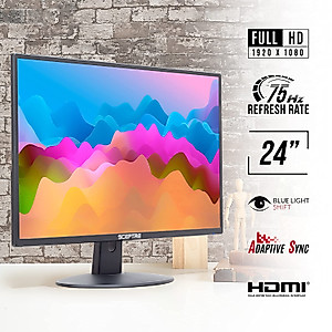 Sceptre E249W-19203R 24-inch FHD LED Gaming Monitor 2X HDMI VGA 75Hz Build-in Speakers, Machine Black (Renewed)