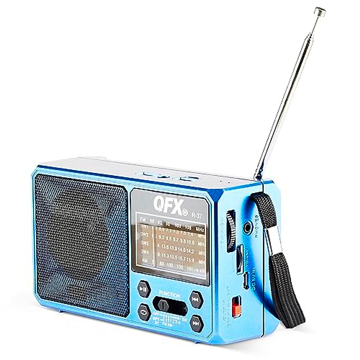 QFX R-37-BL 6-Band (AM, FM, SW1 - SW4) Bluetooth LED Flashlight Solar Radio (2021 Model)