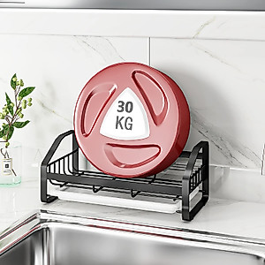 BSKSSK Sink Caddy, Sponge Holder for Kitchen Sink, Kitchen Bathroom Sink Organizer, 304 Stainless Steel Kitchen Countertop Organizer Soap Tray with Removable Drain Tray Length Version - Black