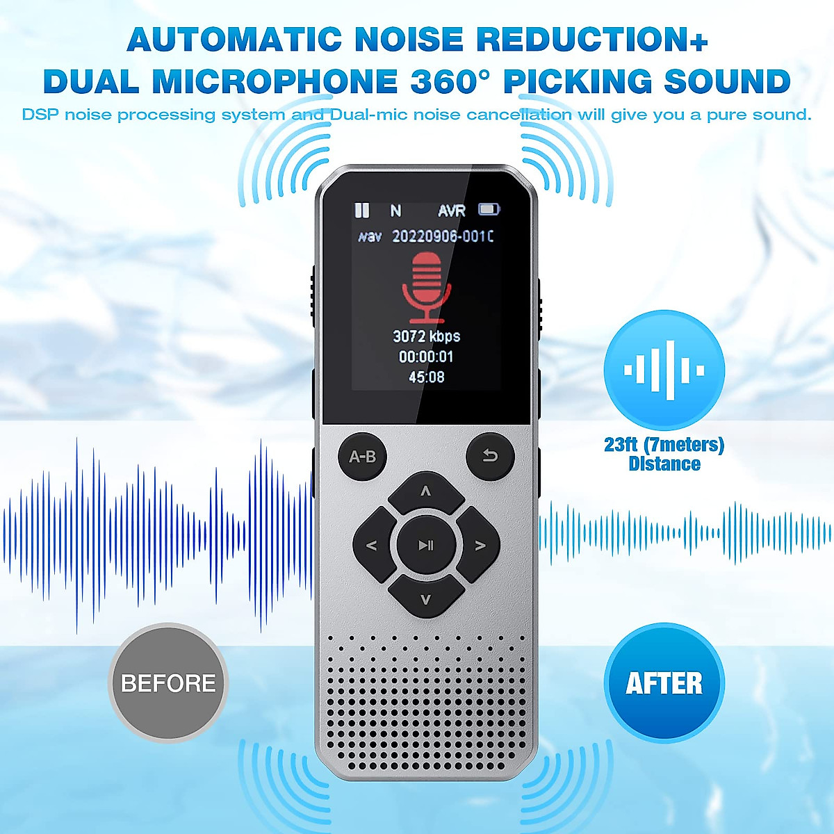 64GB Voice Recorder, Digital Voice Recorder with Bluetooth, Tape Recorder Up to 3072kbps Bit Rate, Voice Activated Recorder with Playback, Audio Recorder for Interview Meetings Lecture