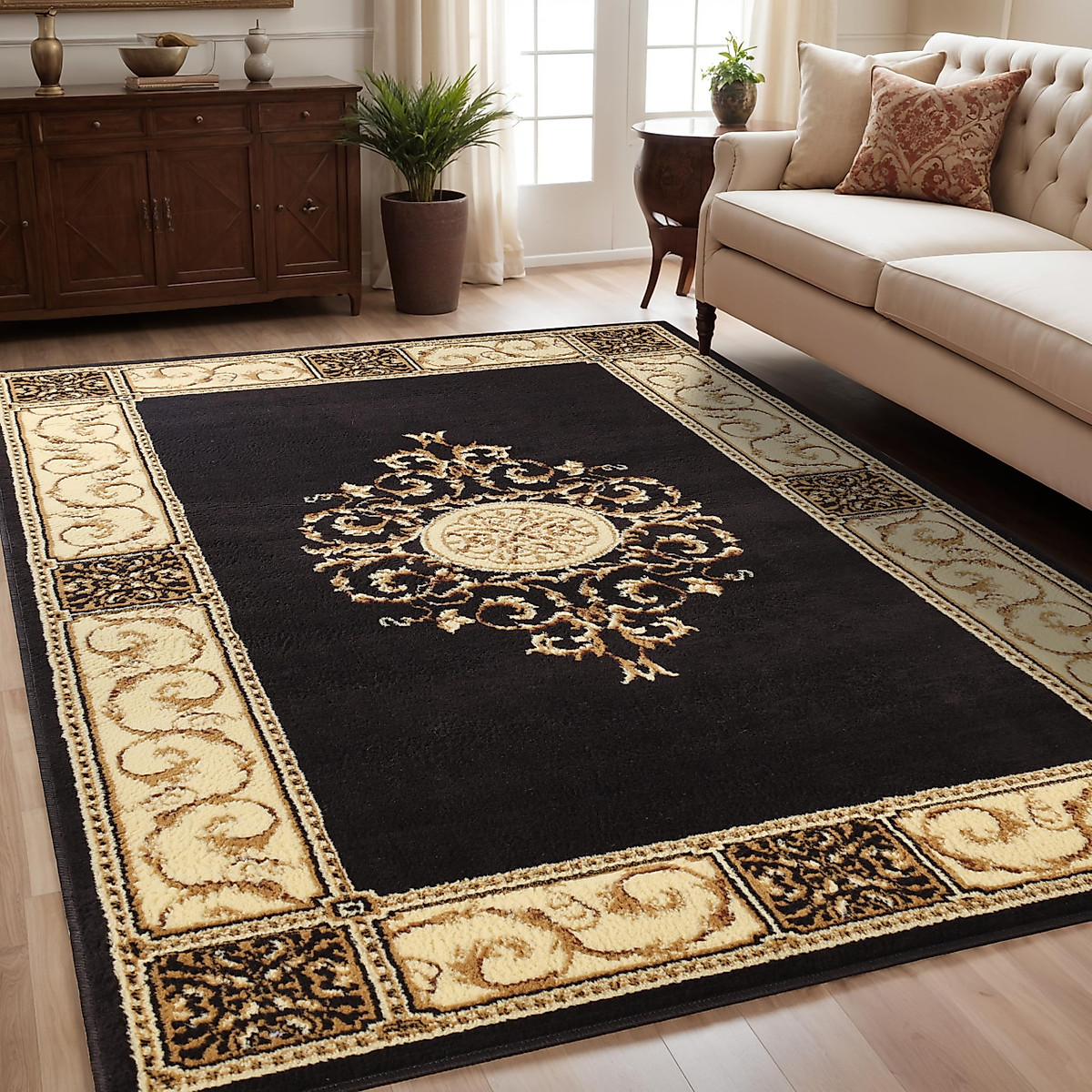 Superior Indoor Area Rug, Plush Carpet Cover, Traditional Oriental Medallion, Perfect for Hallway, Entryay, Living, Dining, Bedroom, Office, Kitchen, Medallion Collection, 6' x 9', Coffee
